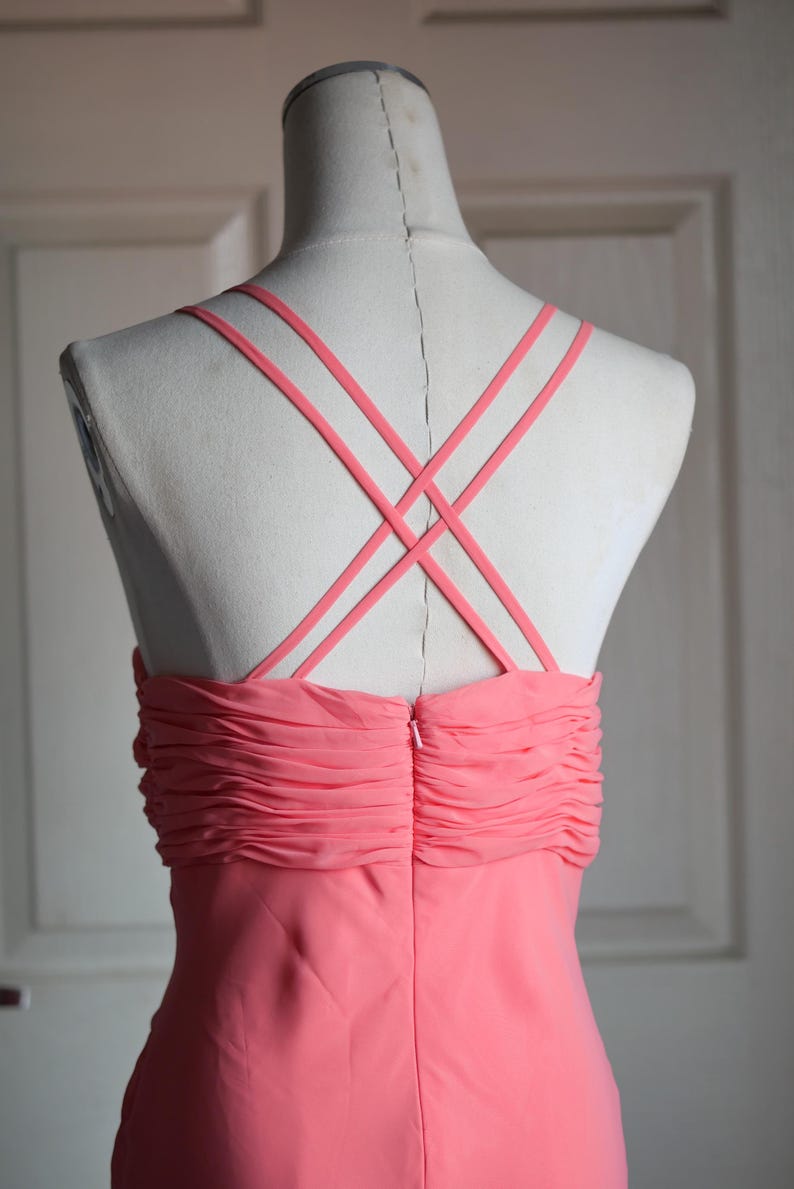 Vintage Y2K Catwalk Instyle Coral Slip Maxi Dress Beaded Chiffon Prom ...