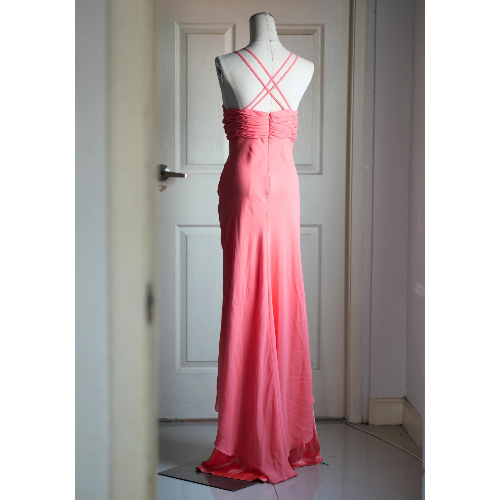 Vintage Y2K Catwalk Instyle Coral Slip Maxi Dress Beaded Chiffon Prom ...