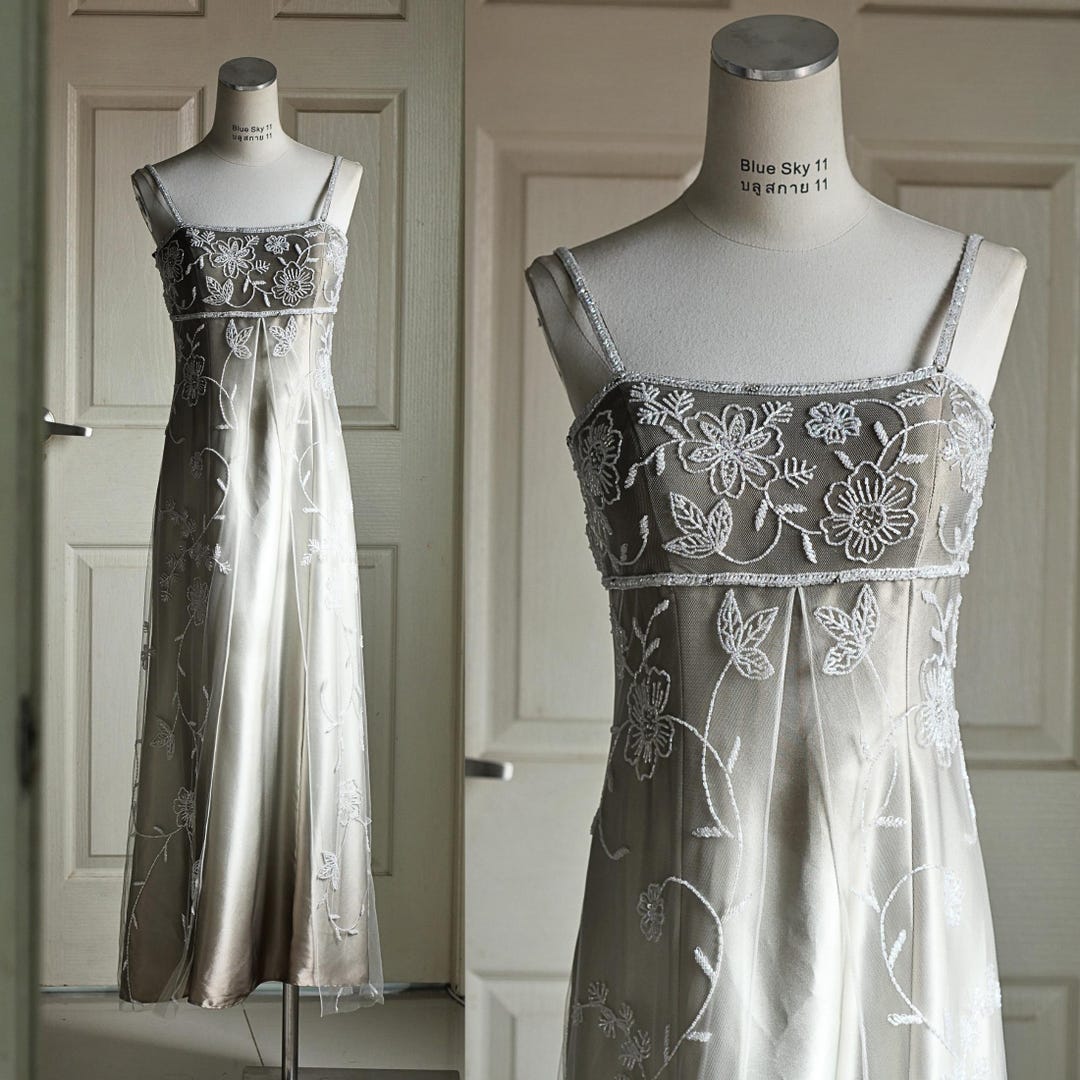 Vintage Y2K Ombré Champagne Gold Vampy Gothic Beaded Prom Dress Evening ...