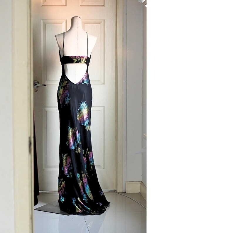 Dave and Johnny Vintage Y2K Bias Cut Slip Long Black Beaded Silk Prom Dress - Etsy