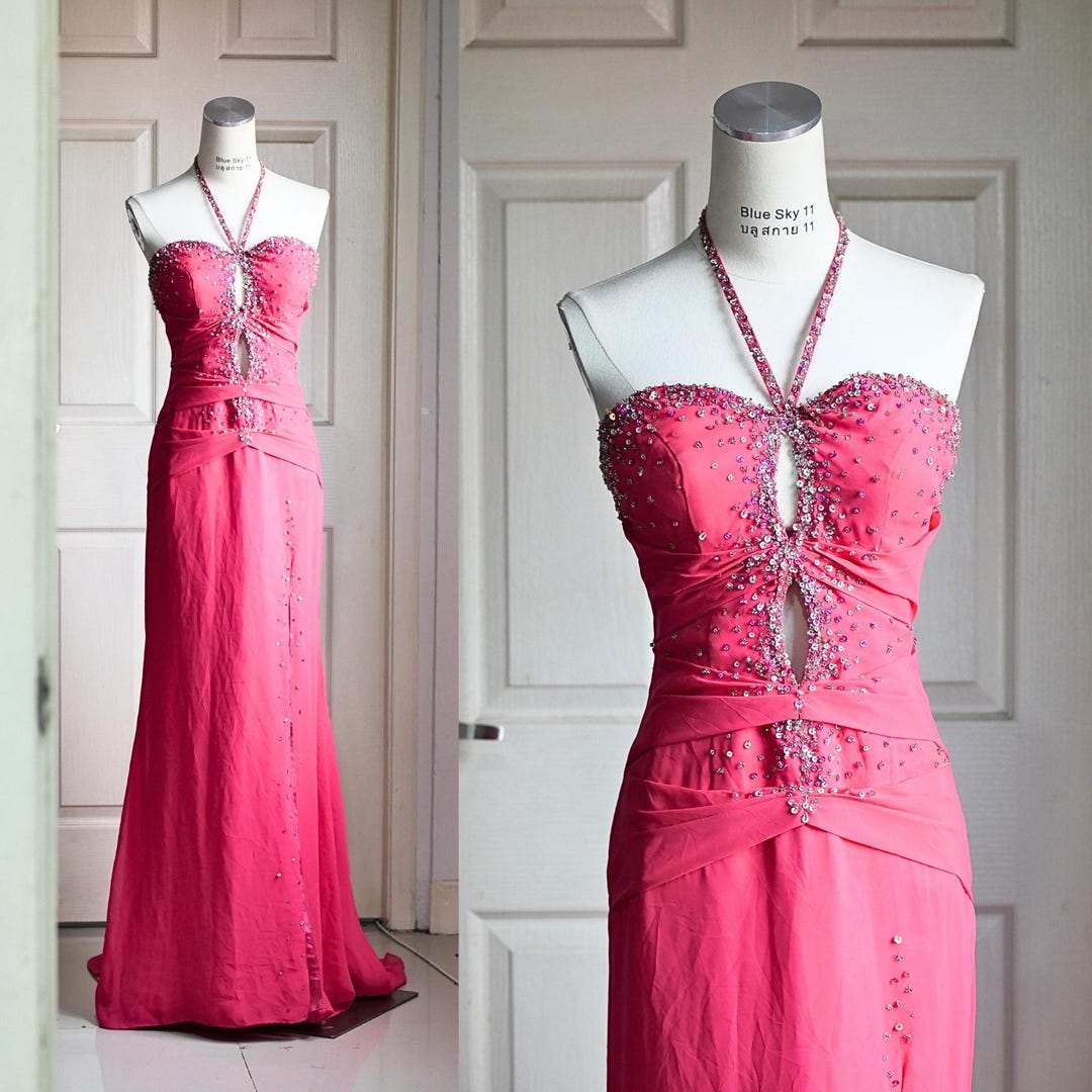 Vintage Y2K Ultra Glam Body Con Cut-out Front Detail, Rhinestone ...