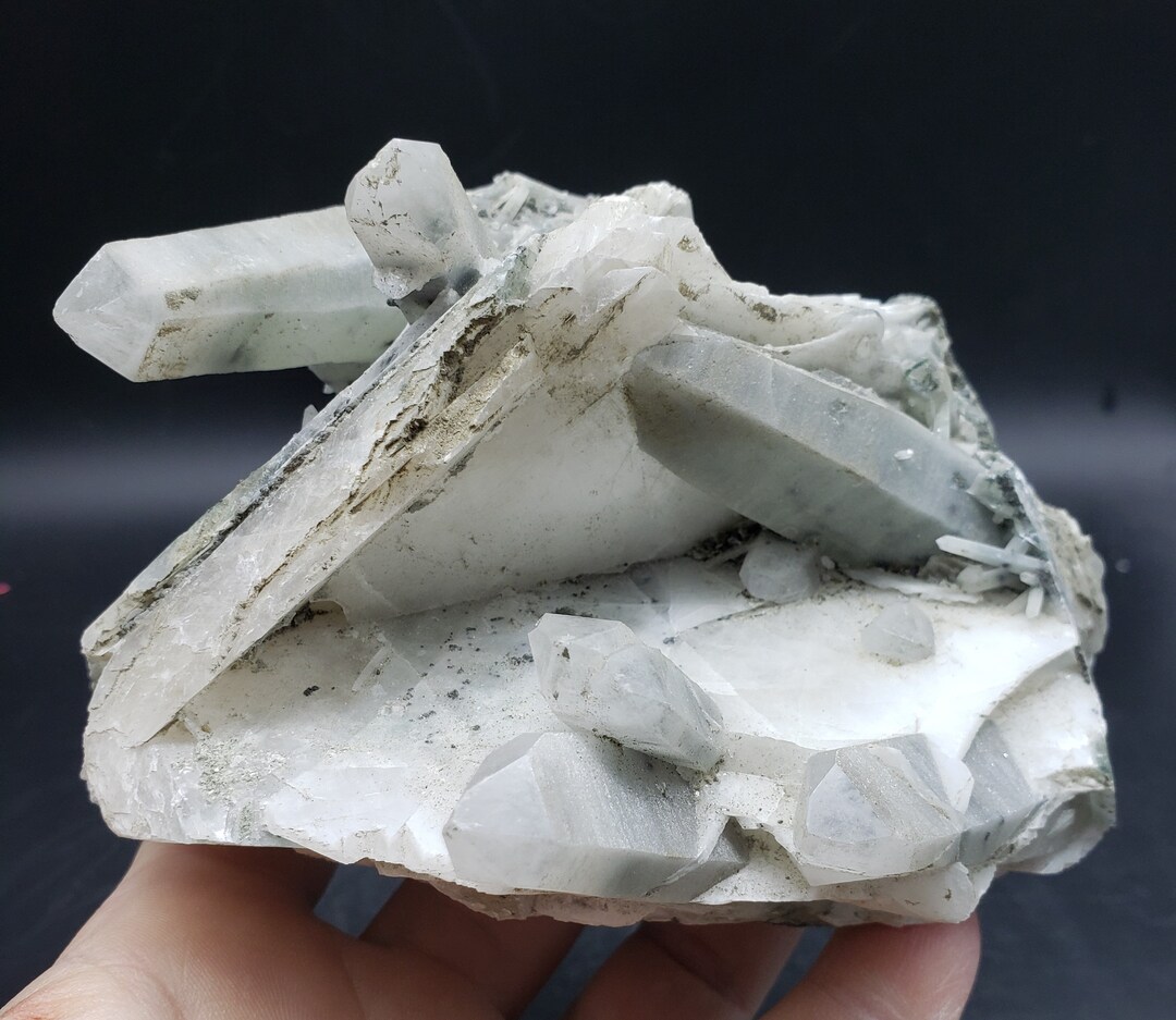5.4 Inch White Bladed Calcite With White Terminated Quartz Crystals and ...