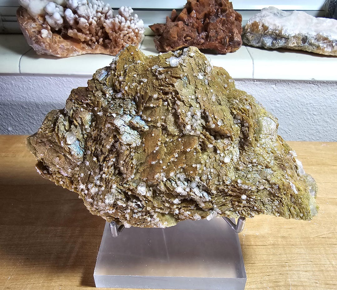 7.3 Inch Iridescent Coated Siderite Crystal Cluster Plate With Calcite ...