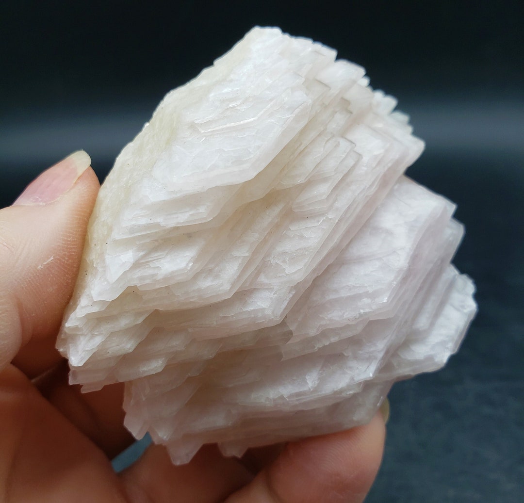 RARE Pale Pink Hexagonal Manganoan Calcite Platelets Stacked on Yellow ...