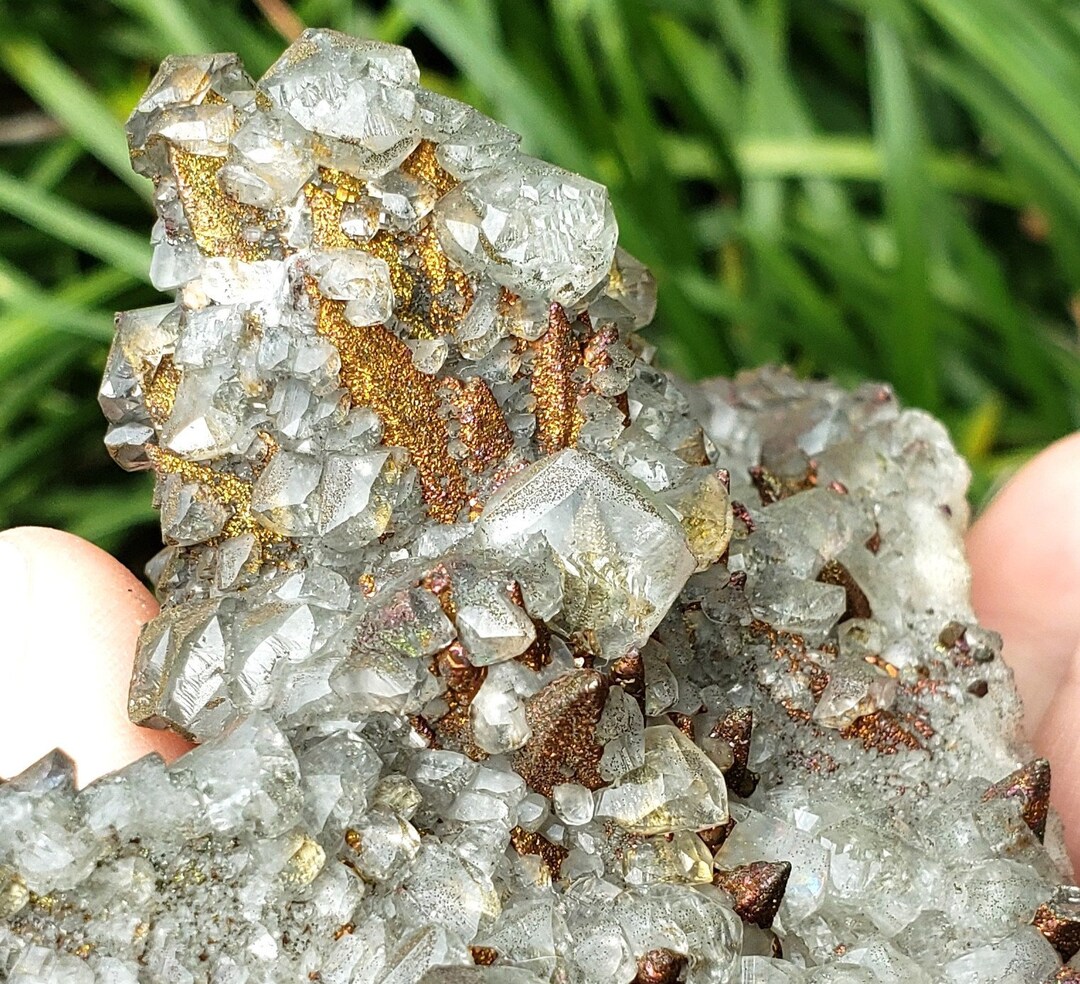 Iridescent Chalcopyrite Coated Dogtooth Calcite With Second Generation ...