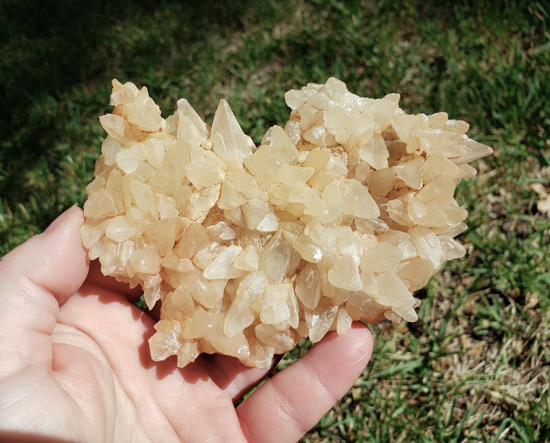 5.2 Inch Peachy Tan Colored Dogtooth Calcite Crystal Cluster With ...