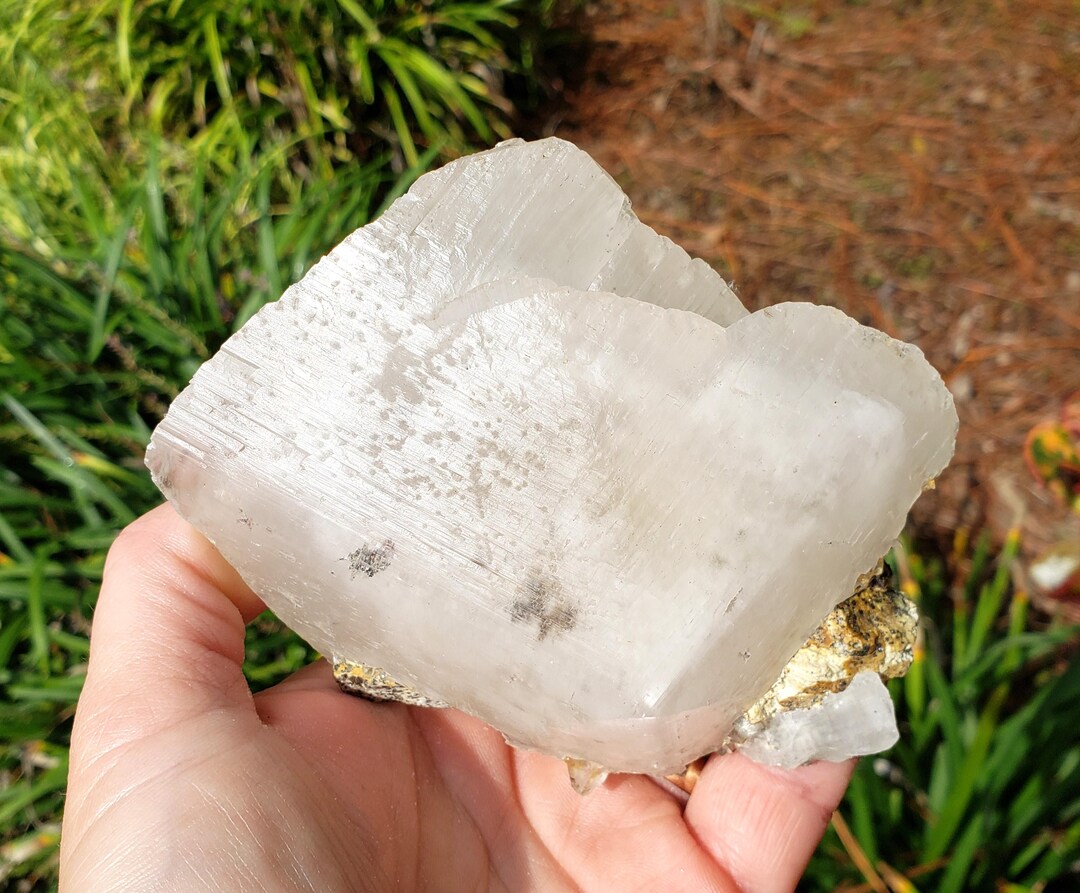 White Calcite Crystal Cluster With Dendrites & Fluorite, UV Reactive ...