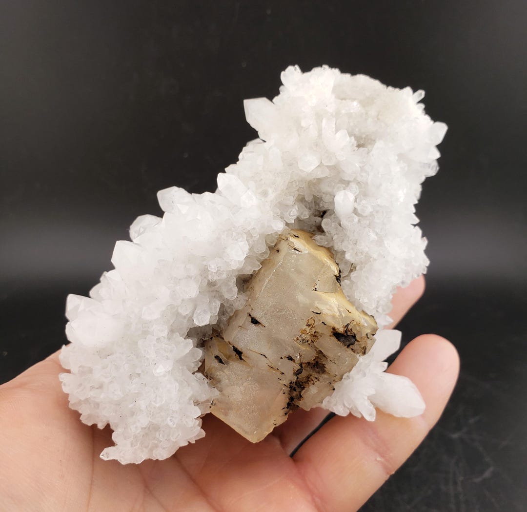 Lustrous White Quartz Crystal Cluster Covering UV Reactive Colorless ...