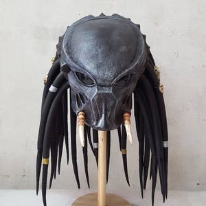 Tracker Predator Movie Black Hair Natural Rubber Helmet Mask Prop ...