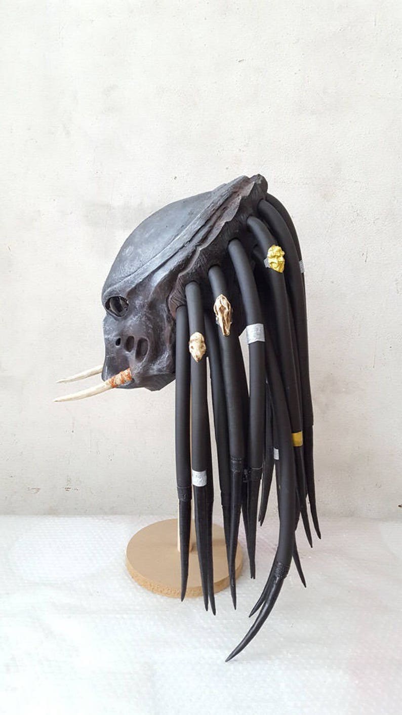 Tracker Predator Movie Black Hair Natural Rubber Helmet Mask Prop ...