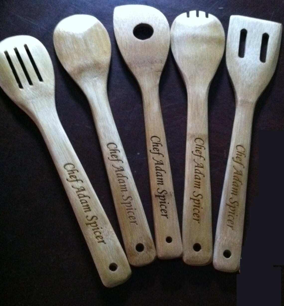 Personalized Bamboo Wooden Utensil Set of 5 Laser Engraved - Etsy