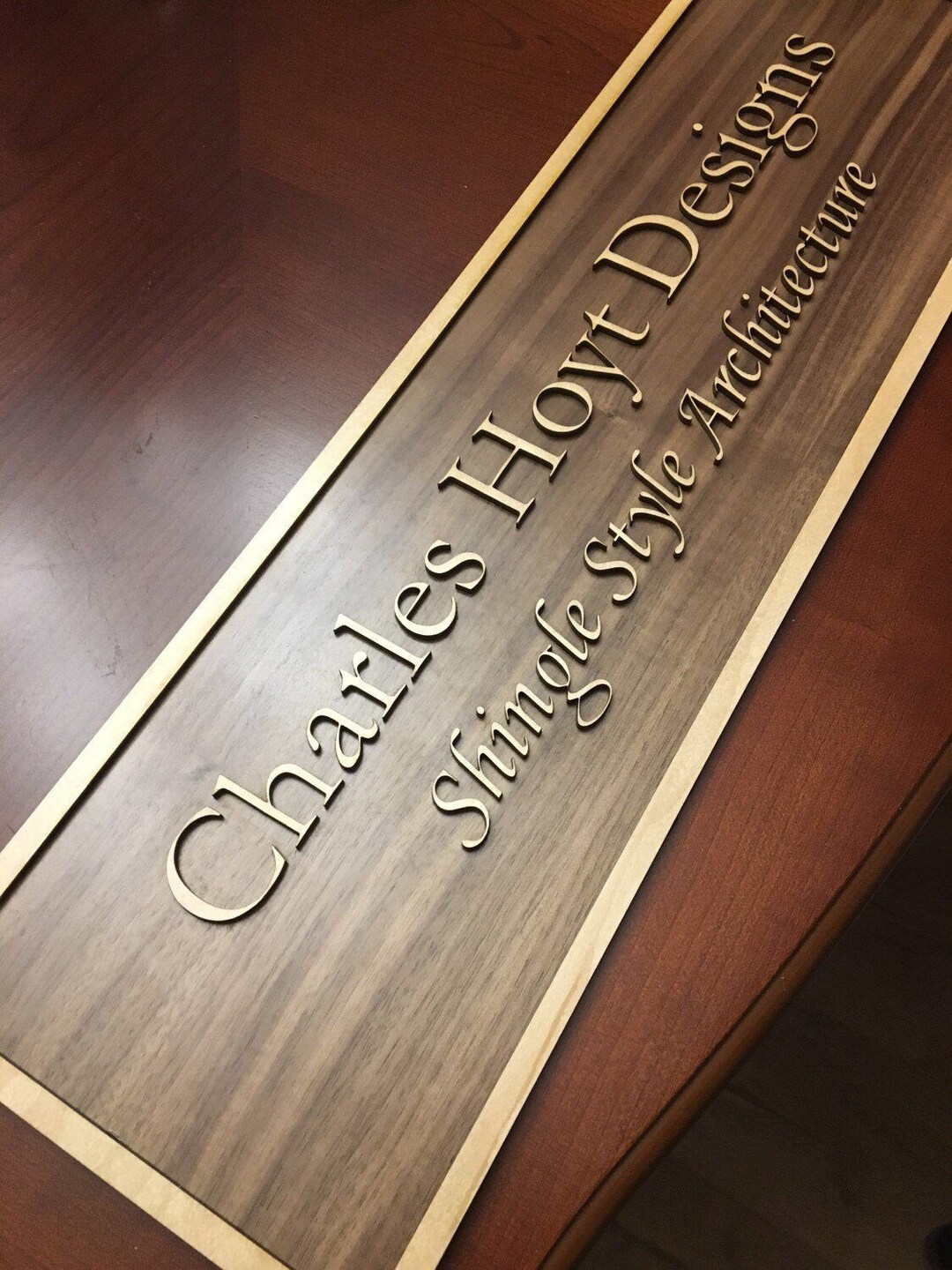 Custom Company Business Sign, 2 D Walnut and Maple Laser Cut Business ...