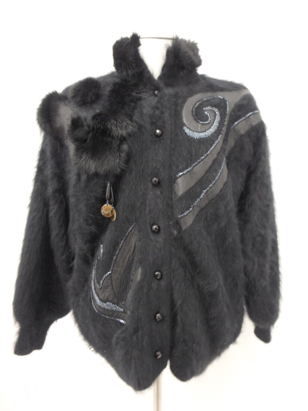 80% Angora Wool Coat Jacket Black Large Women's 34742 - Etsy