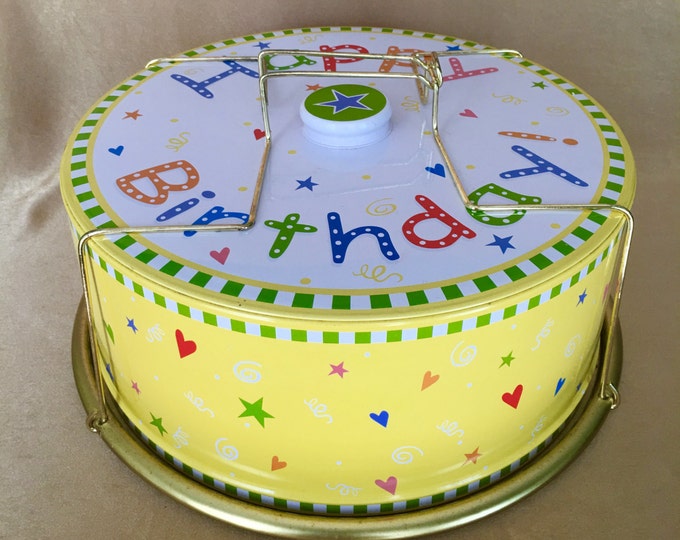 Tin Cake Carrier, Metal Cake Caddy, Happy Birthday, Cake Container ...