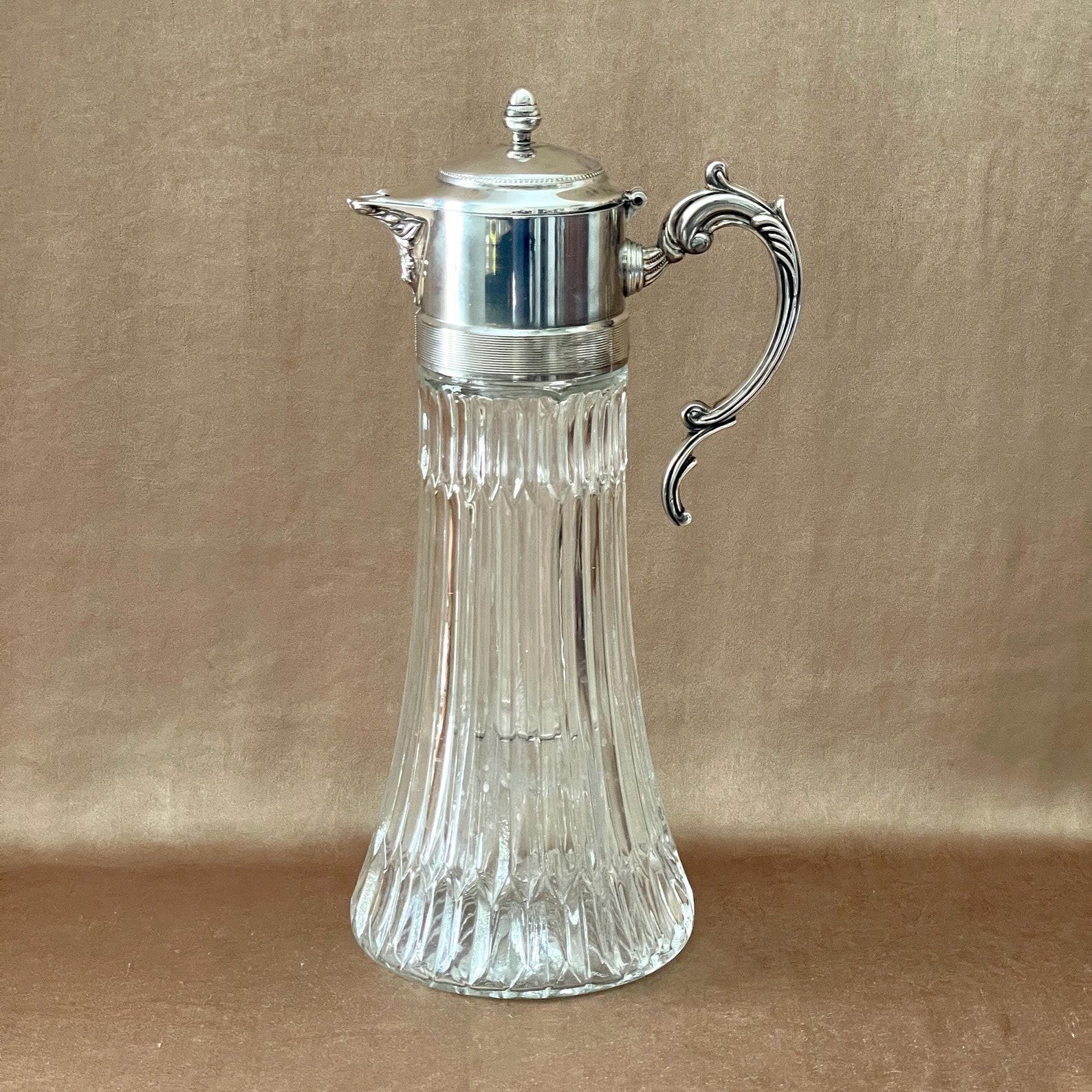 Vintage Crystal and Silver Plate Carafe With Ice Insert, Large Elegant ...