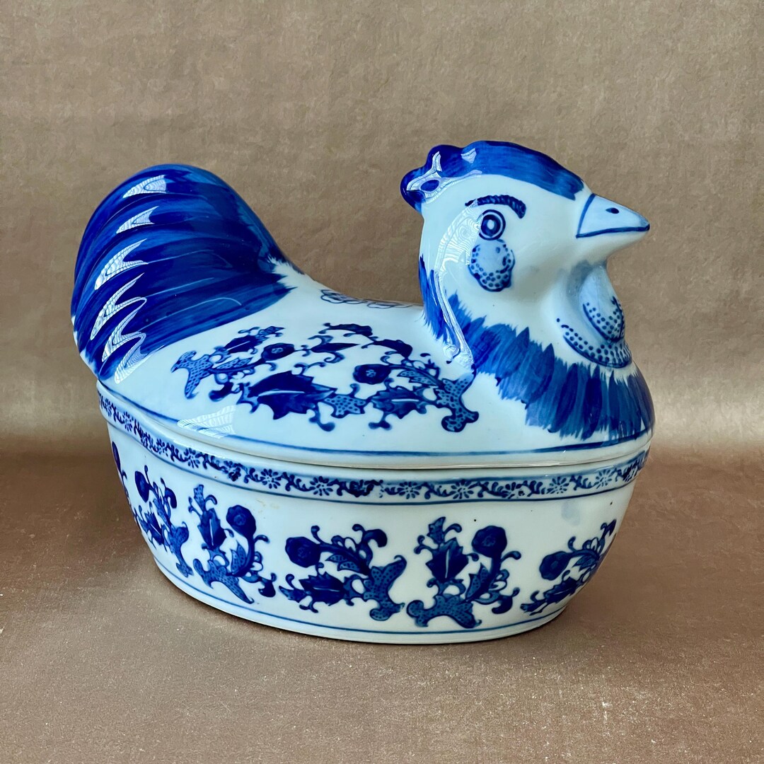 Vintage Blue and White Large Ceramic Nesting Hen, Ashley Bella ...