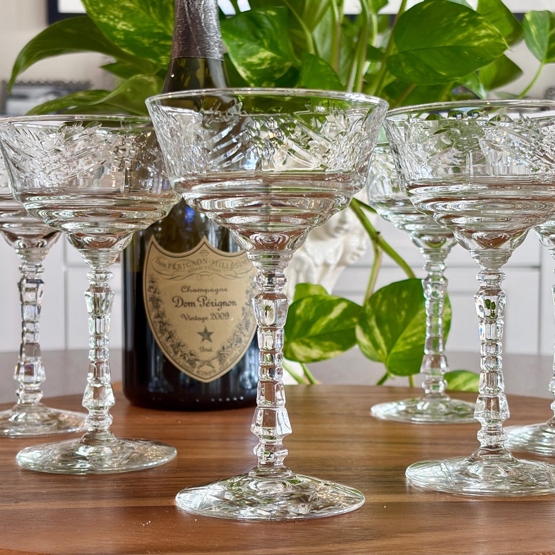Six 1940s Art Deco Champagne /craft Cocktail Glasses, Hand Blown and ...