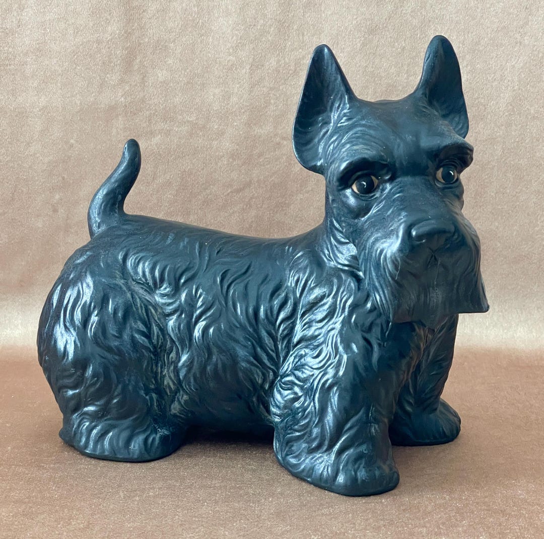 Vintage Ceramic Black Scottie Dog Statue, Realistic Scottie Figural ...
