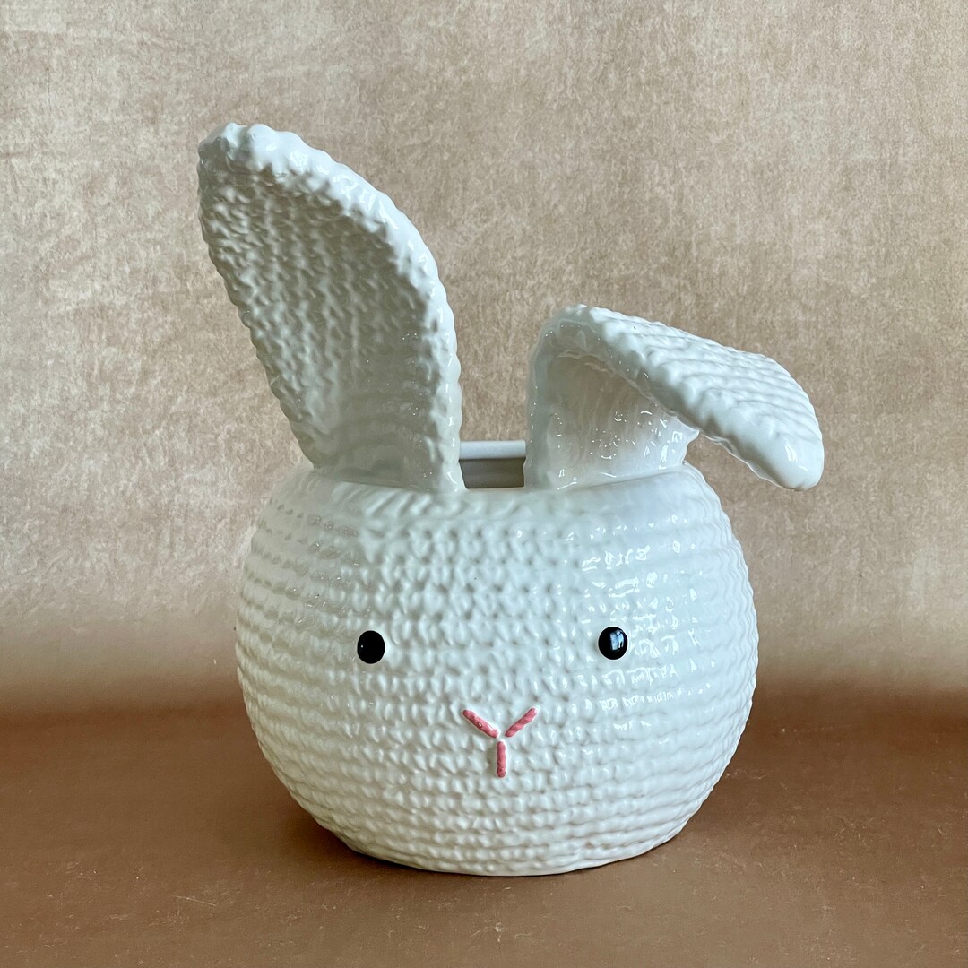 Textured Easter Bunny Planter Pot, Vintage Teleflora Rabbit Head Gift ...