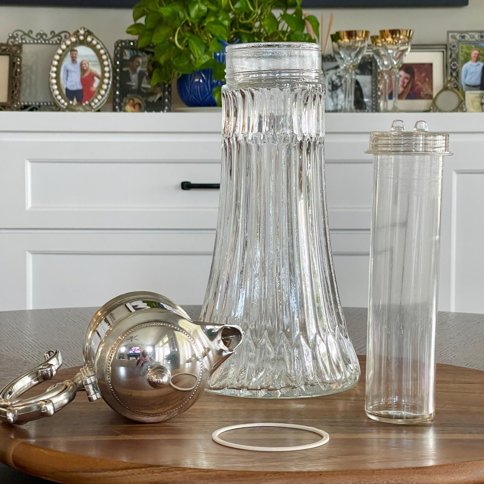 Vintage Crystal and Silver Plate Carafe With Ice Insert, Large Elegant ...