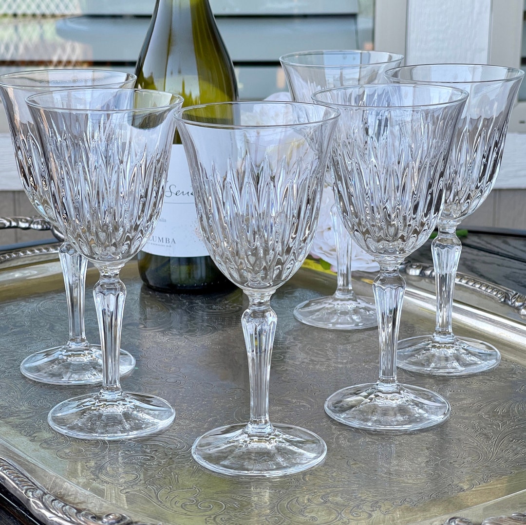 Six Vintage Vertical Cut Crystal Wine Glasses, 6 "aida" Italian ...