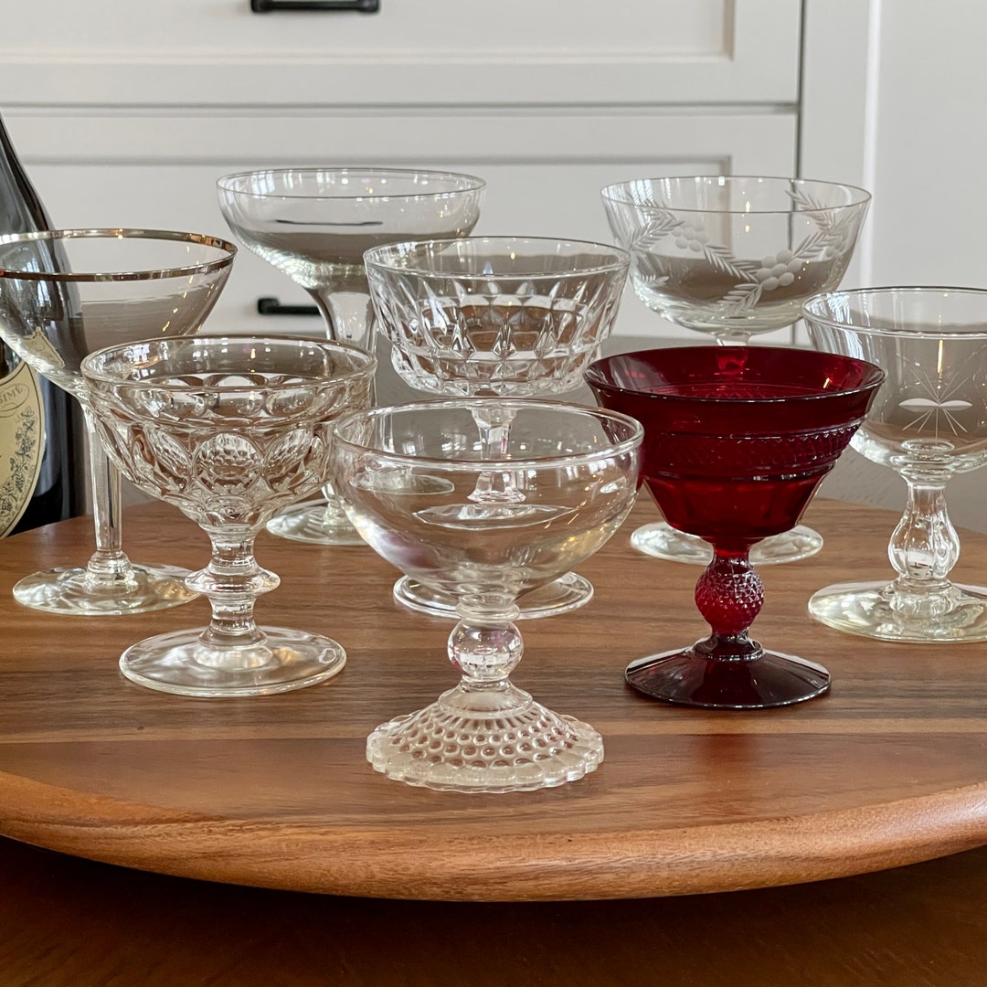 Eight Assorted Pattern Champagne/cocktail Coupe Glasses Vintage Curated ...