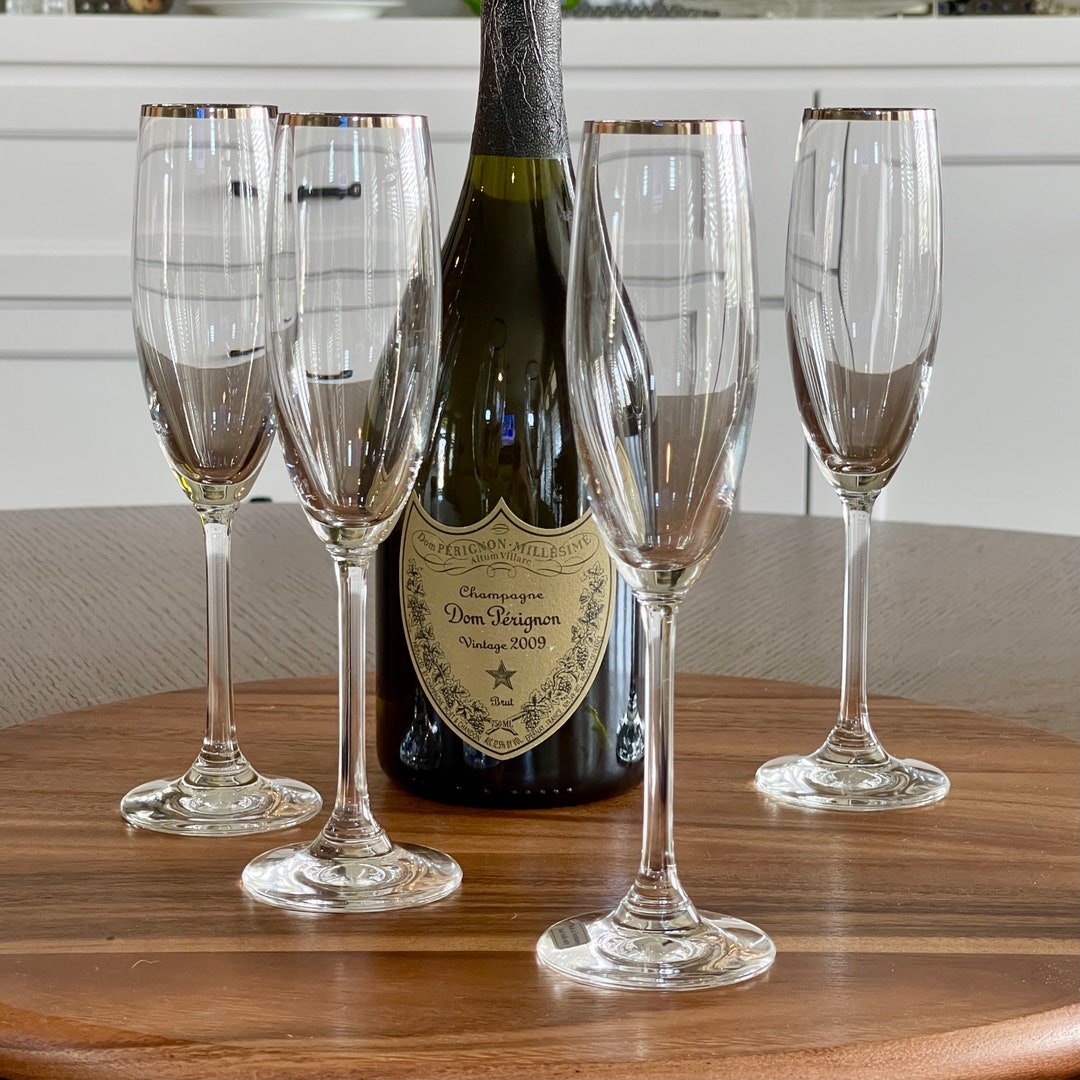 Four Platinum Banded Fluted Champagne Glasses, Silver Rim Champagne ...