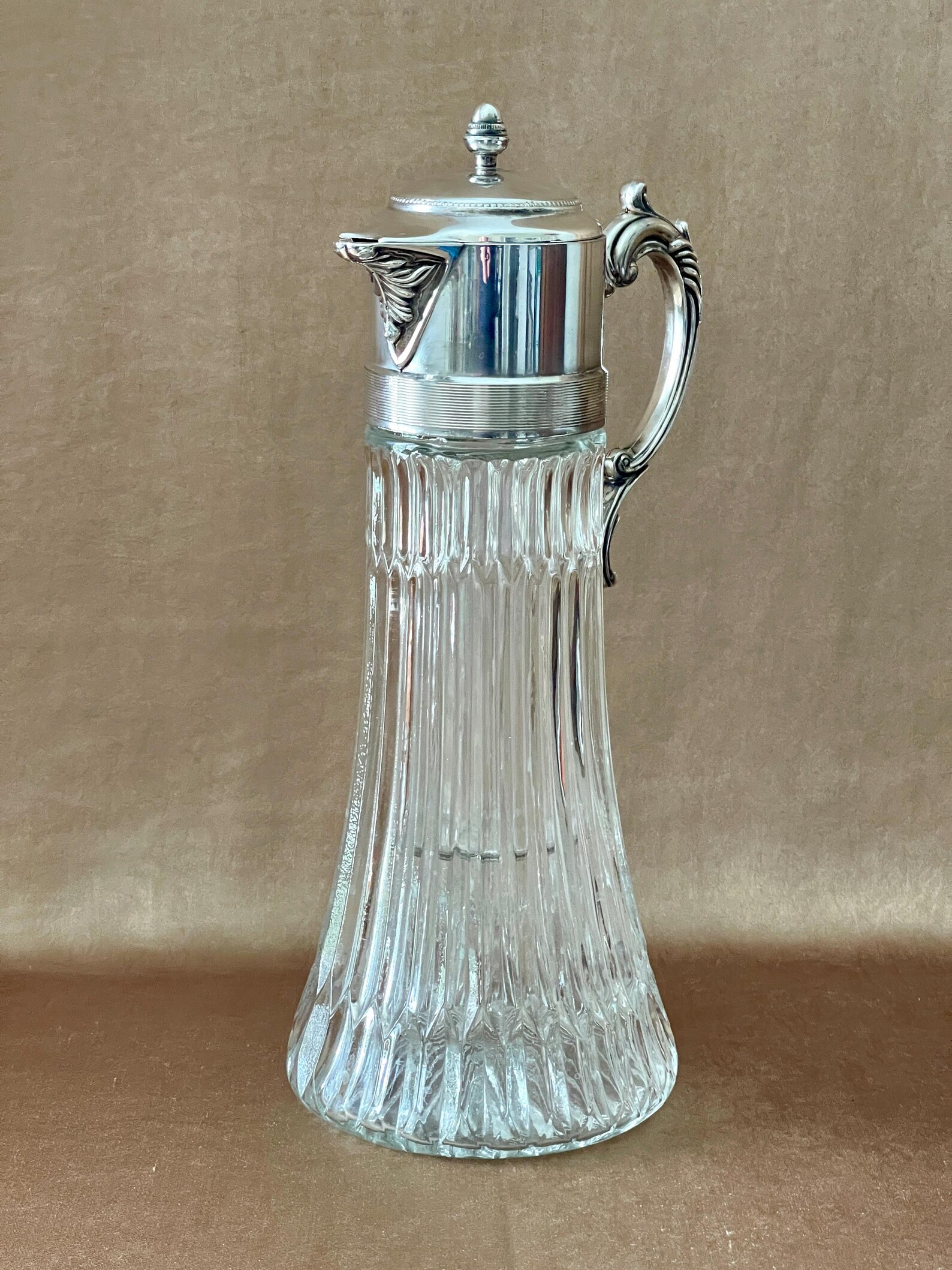Vintage Crystal and Silver Plate Carafe With Ice Insert, Large Elegant ...