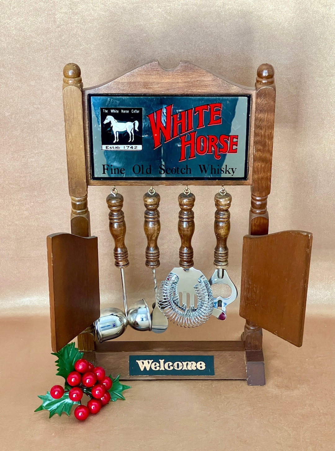 Vintage White Horse Saloon Bar Tools Commemorative Display, Wood and ...