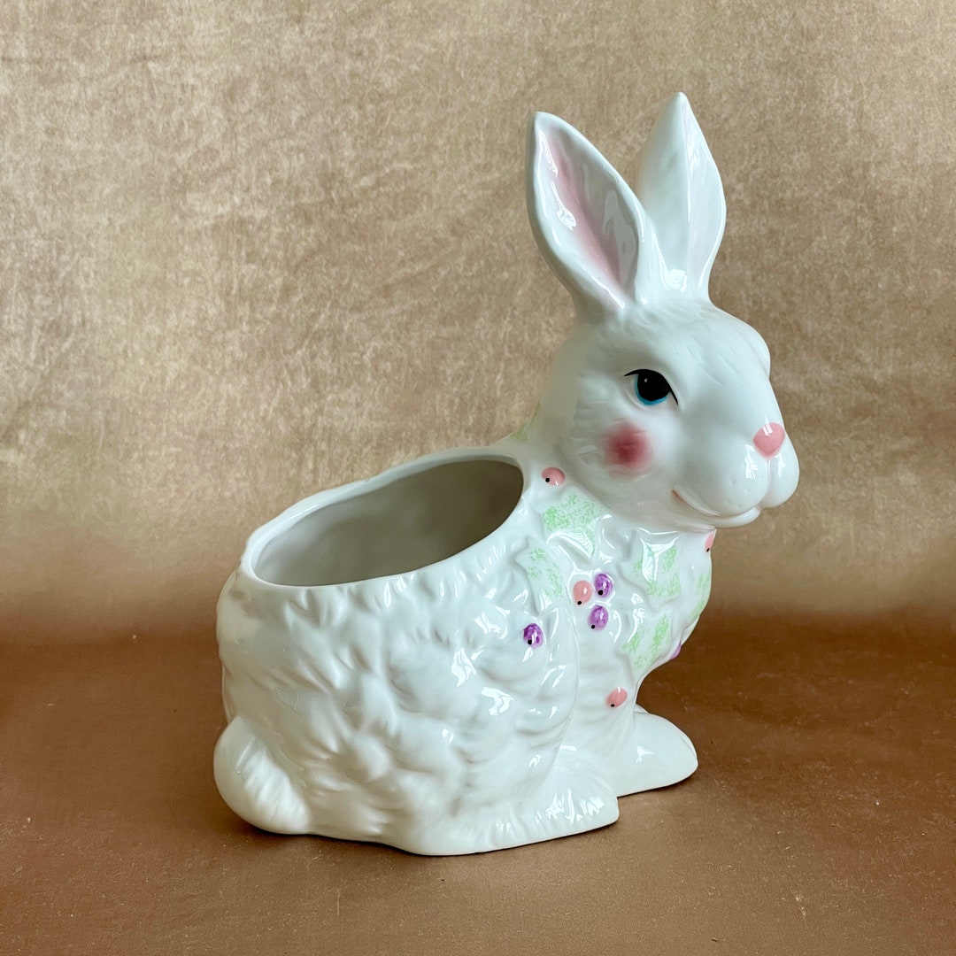 Vintage Easter Bunny Planter, White Rabbit Ceramic Planter, Bunny ...