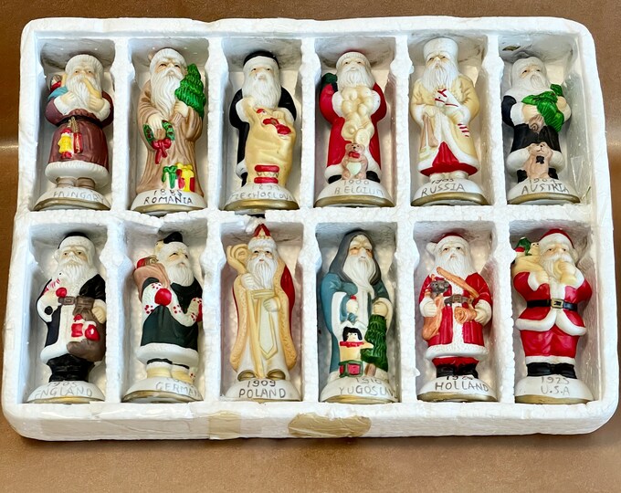 12 Vintage "santas of the World" Ceramic Figurines, Hand Painted ...