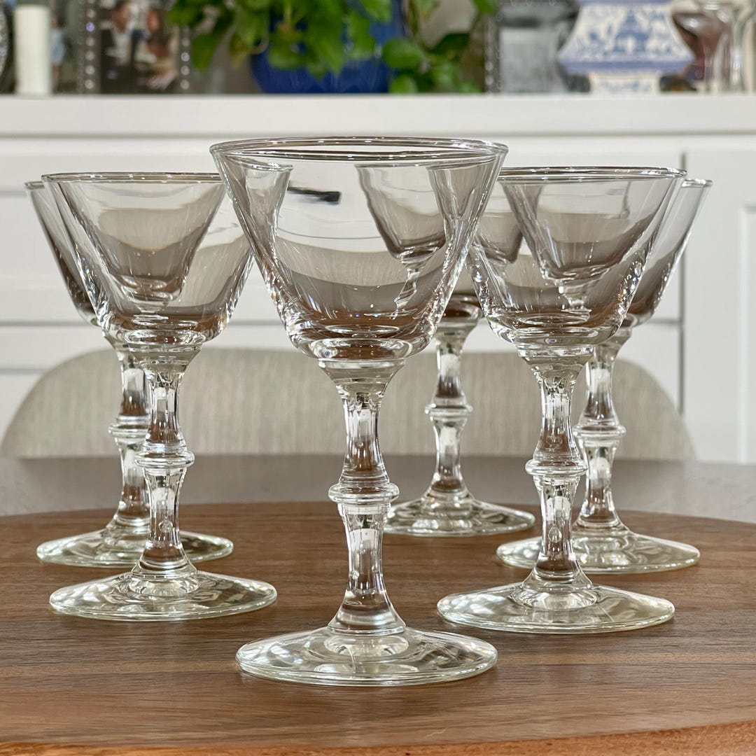 Six Mid Century Bamboo Stem Nick and Nora Cocktail Glasses, Gimlet ...