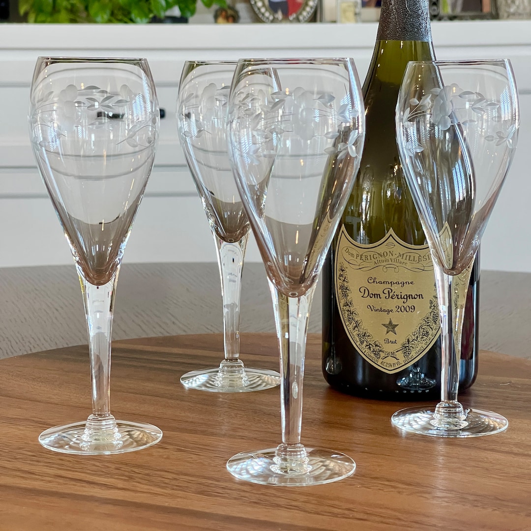 Four Princess House "heritage" Tulip Champagne Glasses, Floral Etched ...