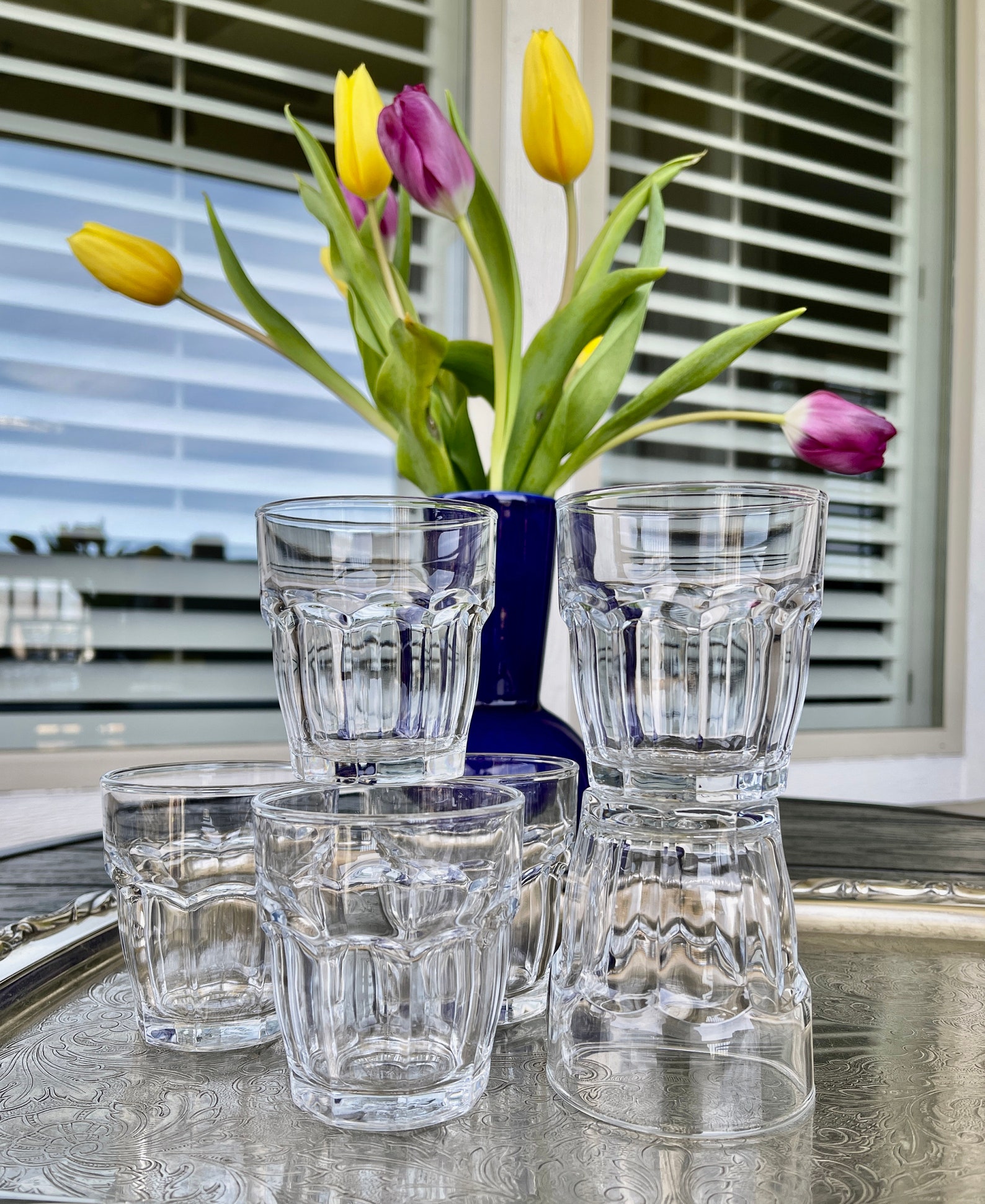 Six Bormioli Stackable Clear Juice Glasses, Half Panel Short Whiskey ...