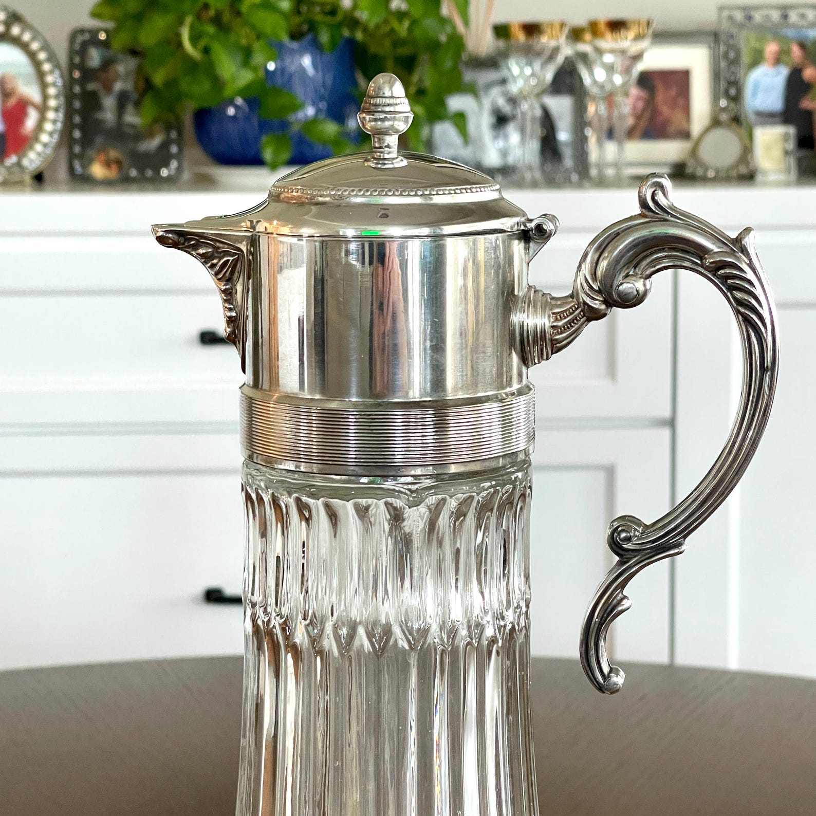 Vintage Crystal and Silver Plate Carafe With Ice Insert, Large Elegant ...