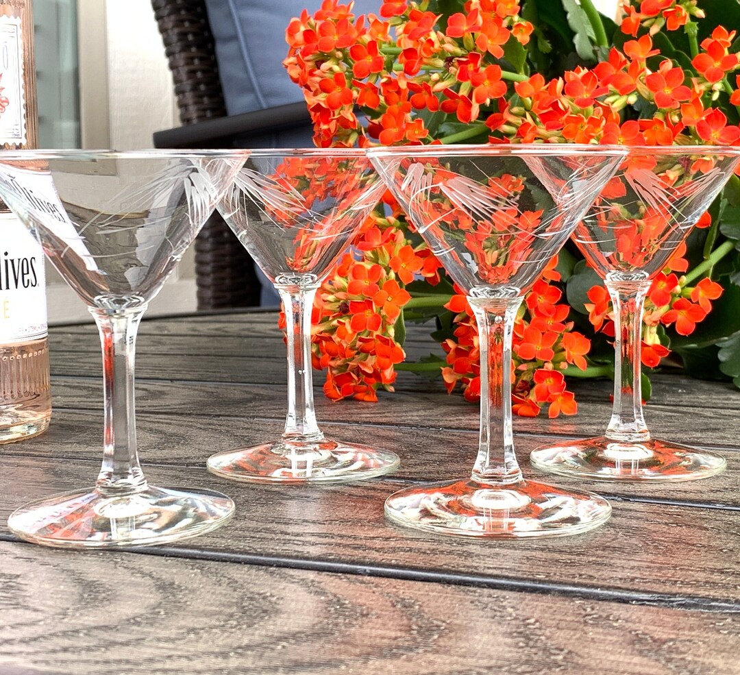 Vintage Sasaki Etched Wheat Nick and Nora Glasses Mid Century - Etsy