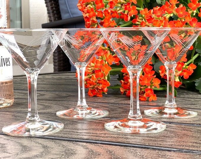 Vintage Sasaki Etched Wheat Nick and Nora Glasses, Mid Century Small ...