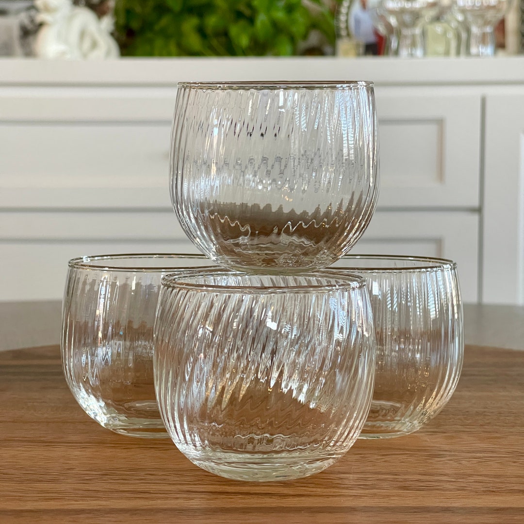 Four Optic Ribbed Roly Poly Juice/cocktail Glasses, Round Flat Based ...
