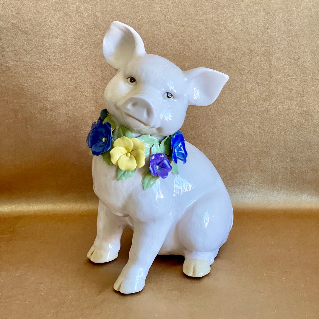 Large Ceramic Pig Statue Music Box, Vintage Anna Rose San Francisco ...