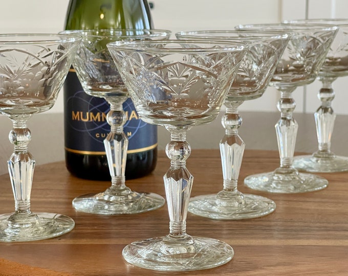 Set of 6/vintage Rock Sharpe Luxury Champagne/tall Sherbert Glasses/mid Century/stem 3006/1940s ...
