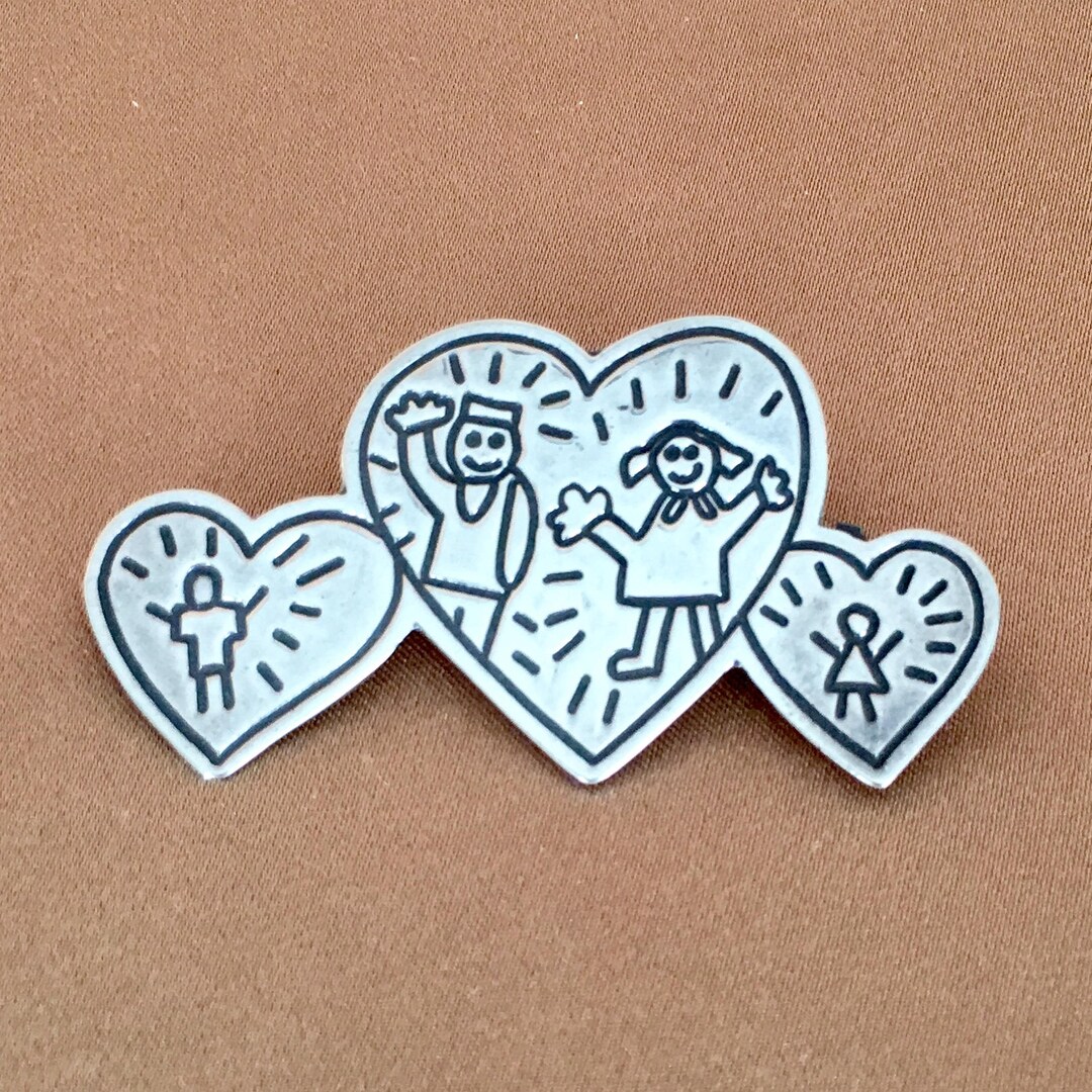 Etched Sterling Silver Heart Pin, Vintage Save the Children Sterling ...