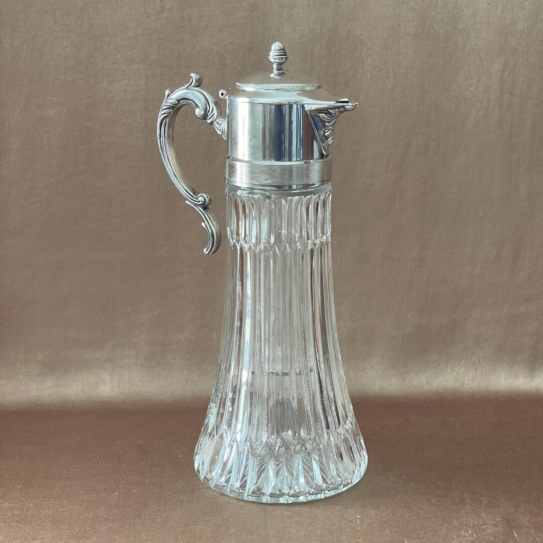 Vintage Crystal and Silver Plate Carafe With Ice Insert, Large Elegant ...