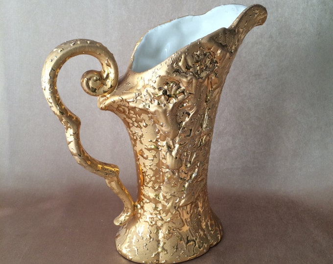 Weeping Gold, Pitcher Vase, Hand Decorated, Bright Gold USA, Elegant ...