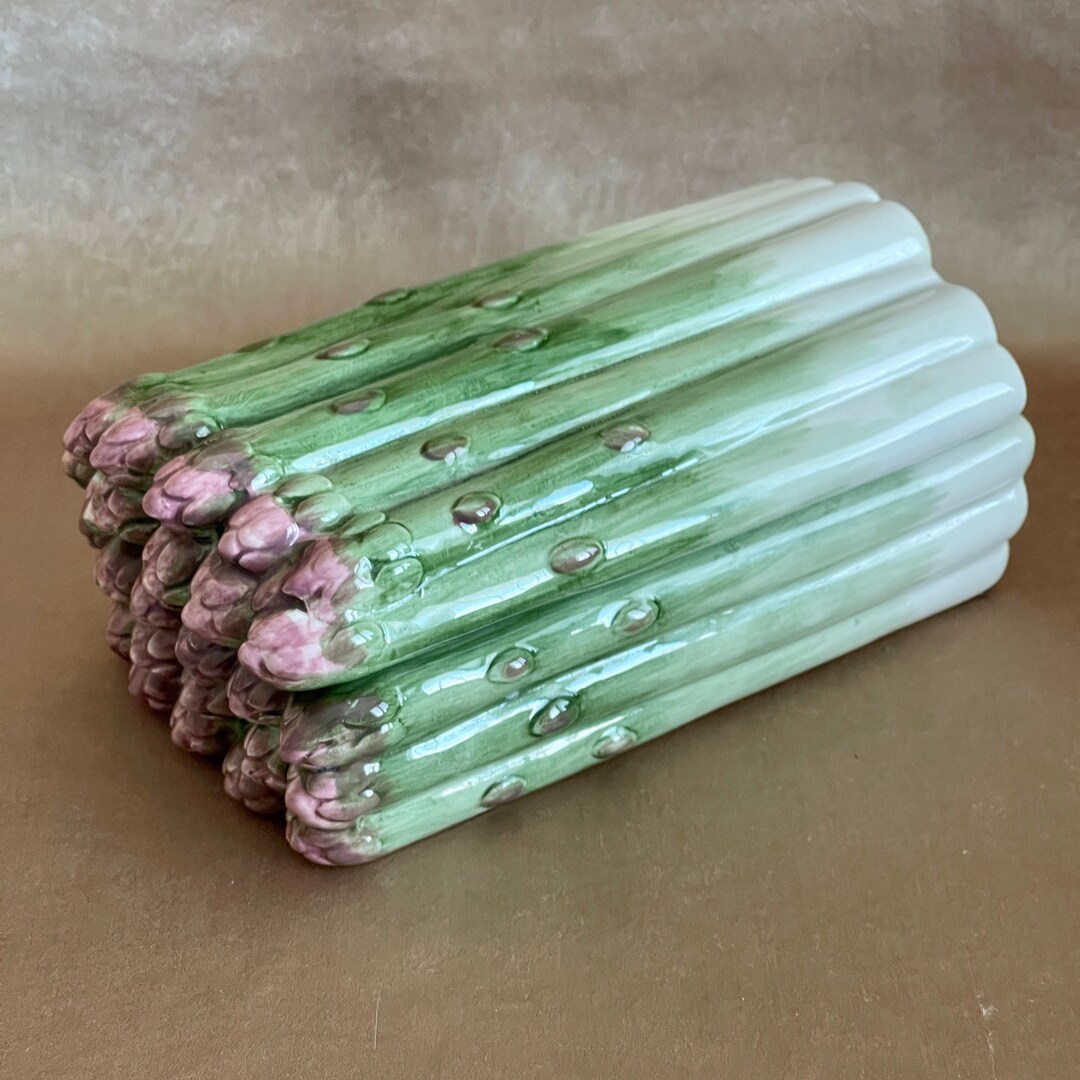 Vintage Fitz and Floyd Lidded Asparagus Dish, Majolica Design Asparagus ...