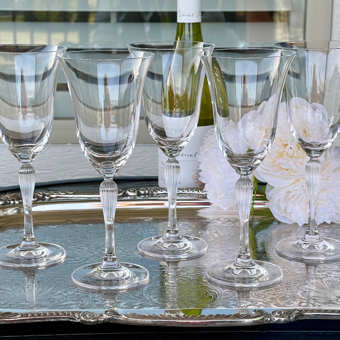 Tall Sexy Fluted Wine Glasses, Vintage Oneida Hand Blown Crystal in ...