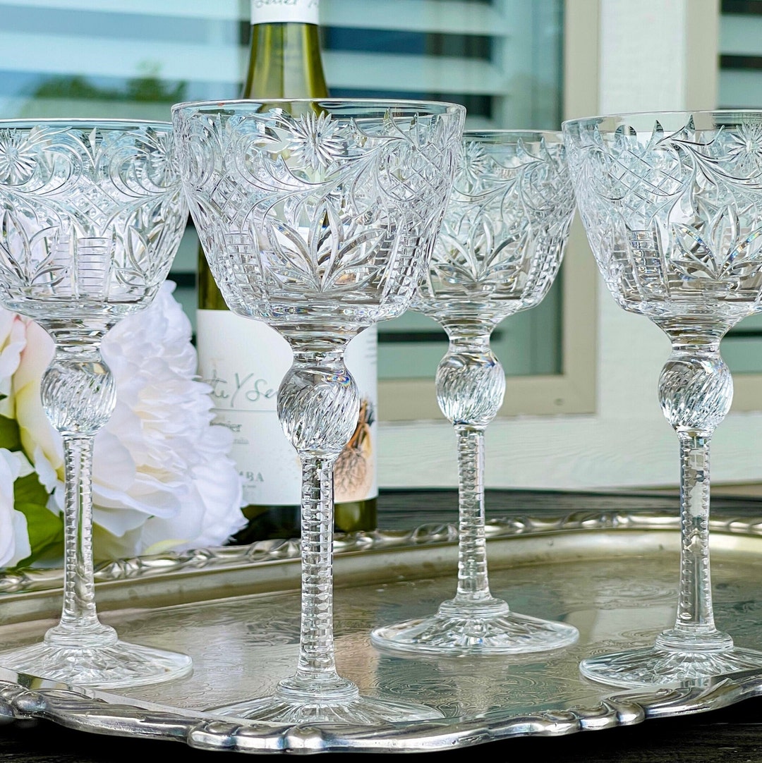 Four Antique Pairpoint Wine Glasses in norfolk Pattern, American ...