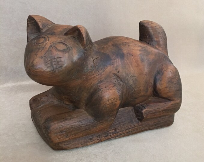 Wood Carved Cat Wooden Cat Carving Secret Compartment Large - Etsy