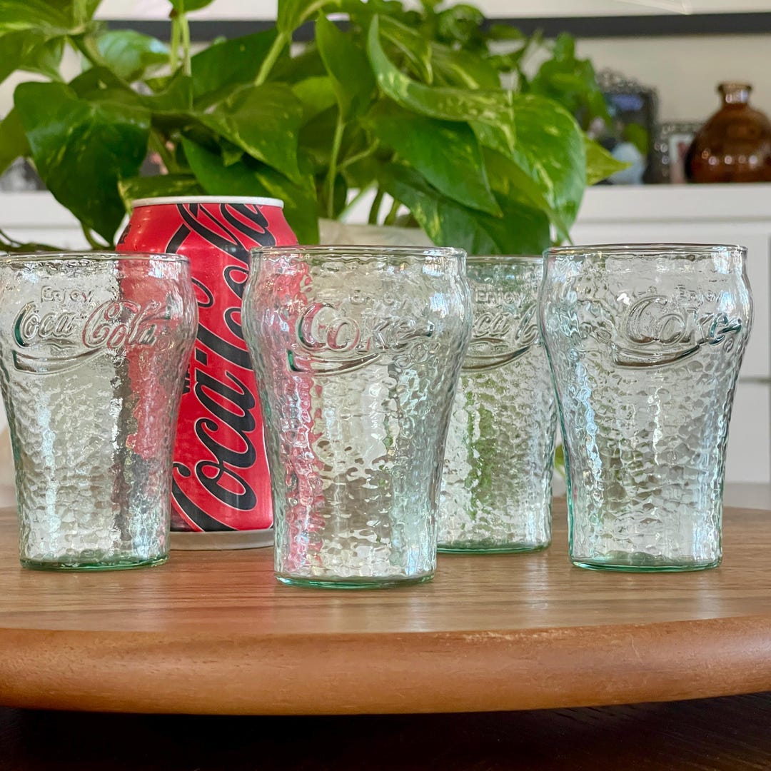 Vintage Coca Cola Green Pebbled Fountain Glasses, Four Small Textured ...