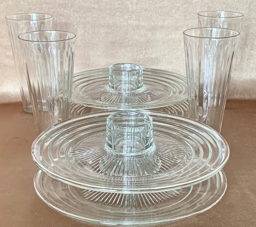 Art Deco Serving Sets, 1930s Depression Glass "safe Serv" Lunch Plates ...