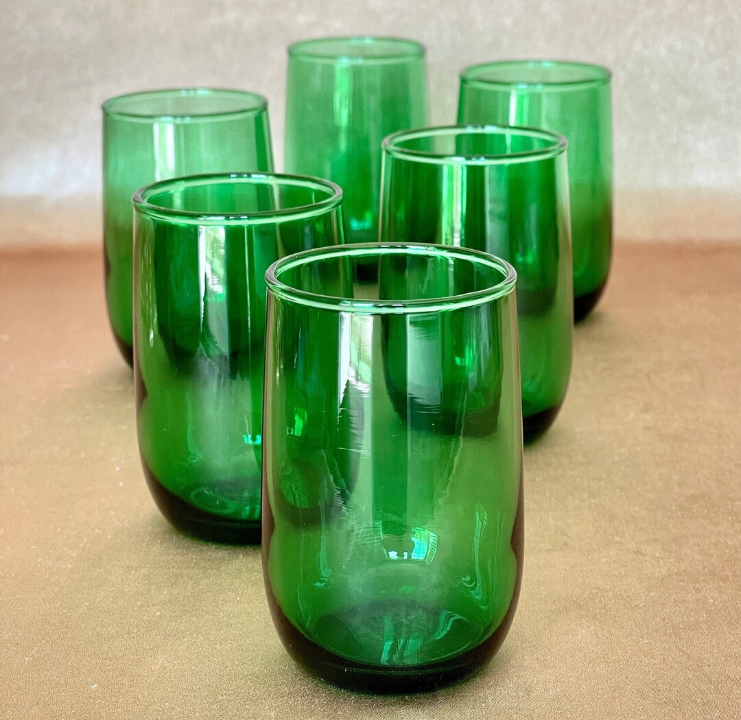 Anchor Hocking Roly Poly Emerald Green Juice Glasses, Six Bright Green ...